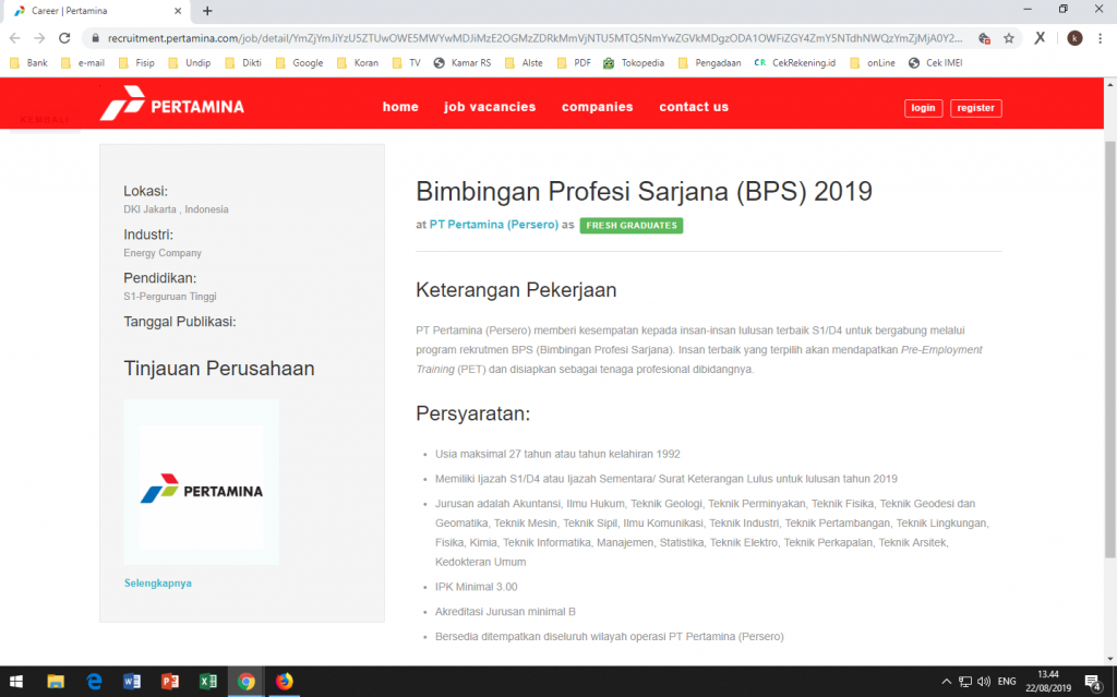 Bimbingan Profesi Sarjana (BPS) 2019 - PT Pertamina (Persero) - Faculty ...
